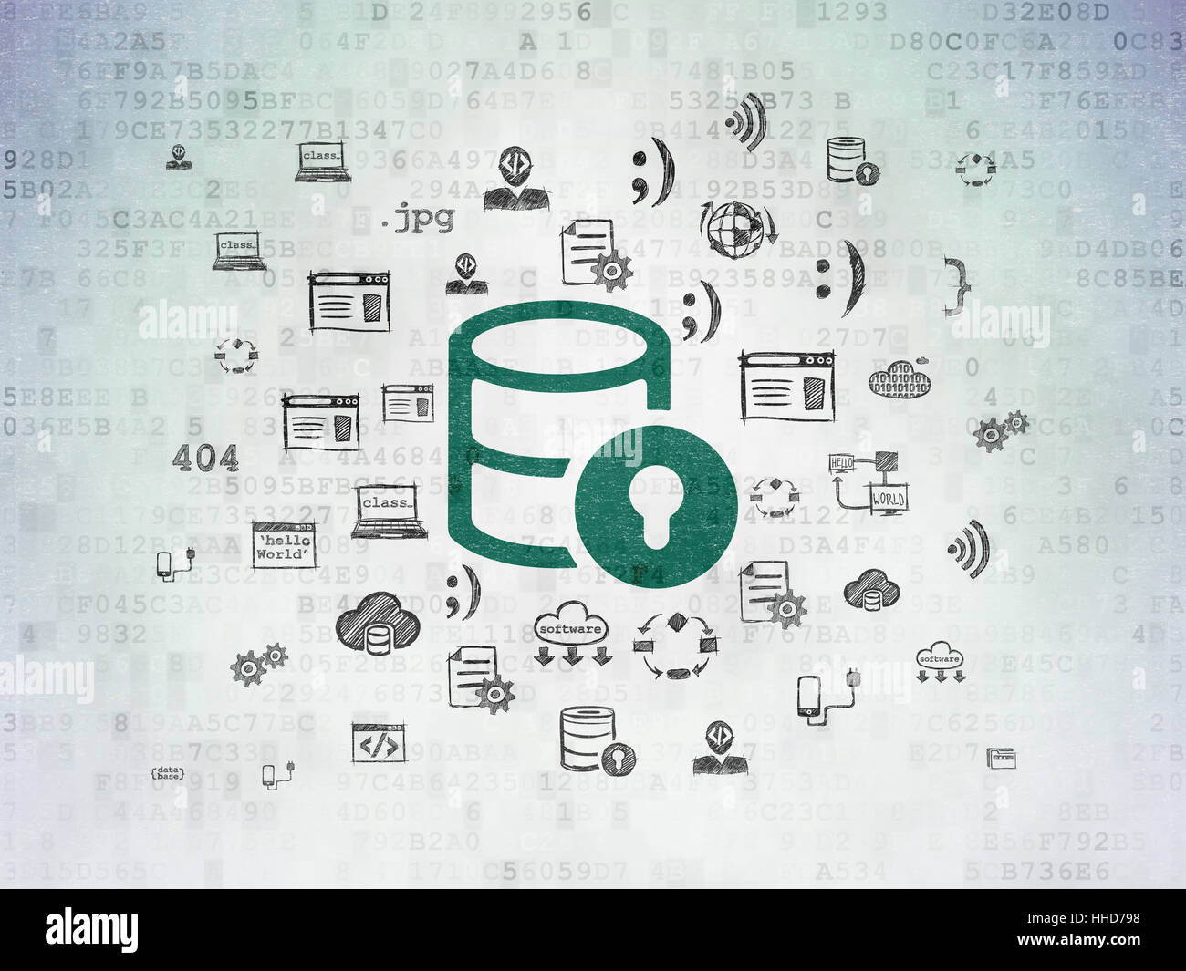 Software concept: Database With Lock on Digital Data Paper background ...