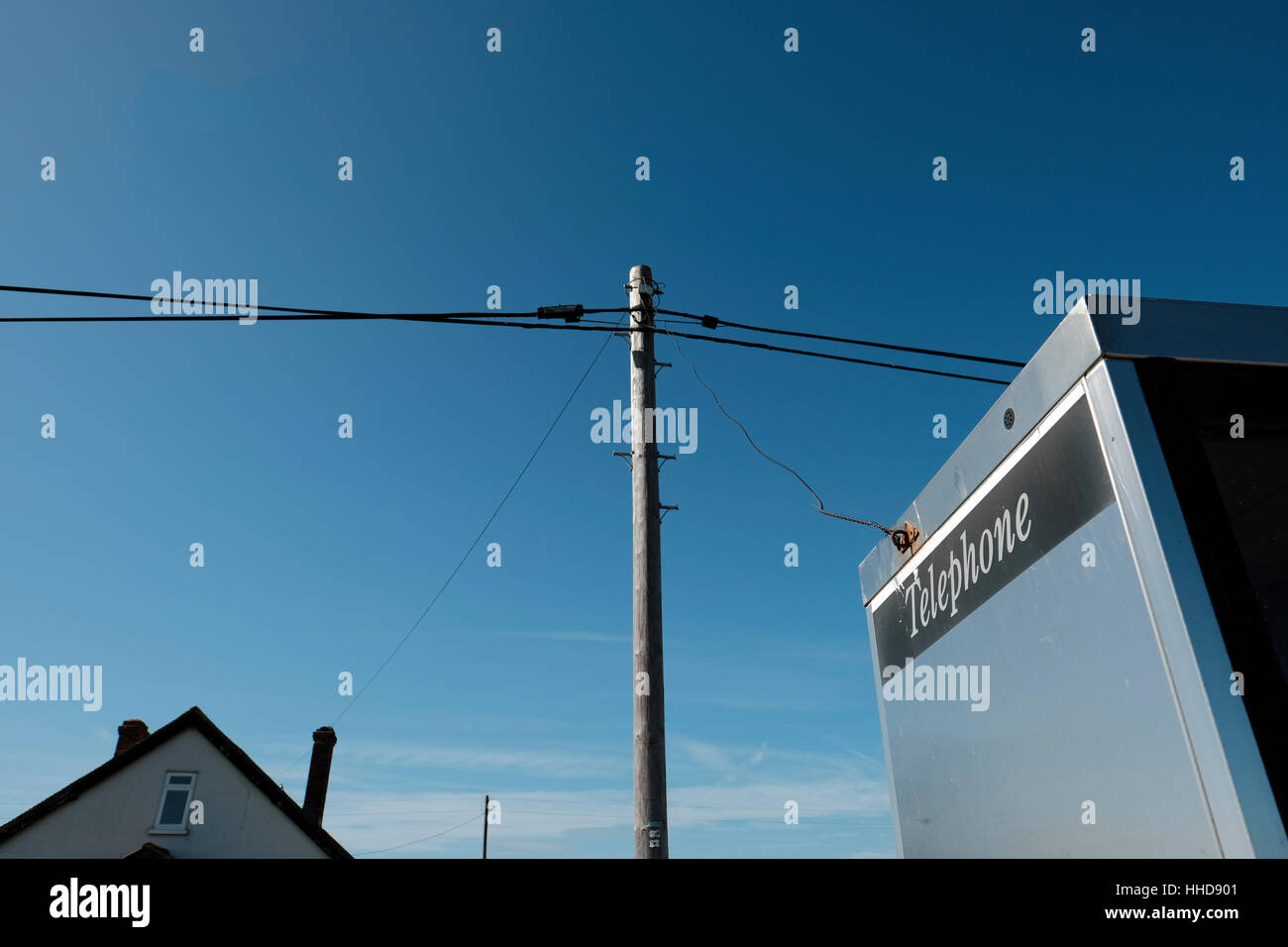 Telephone box and telegraph pole connection Stock Photo - Alamy