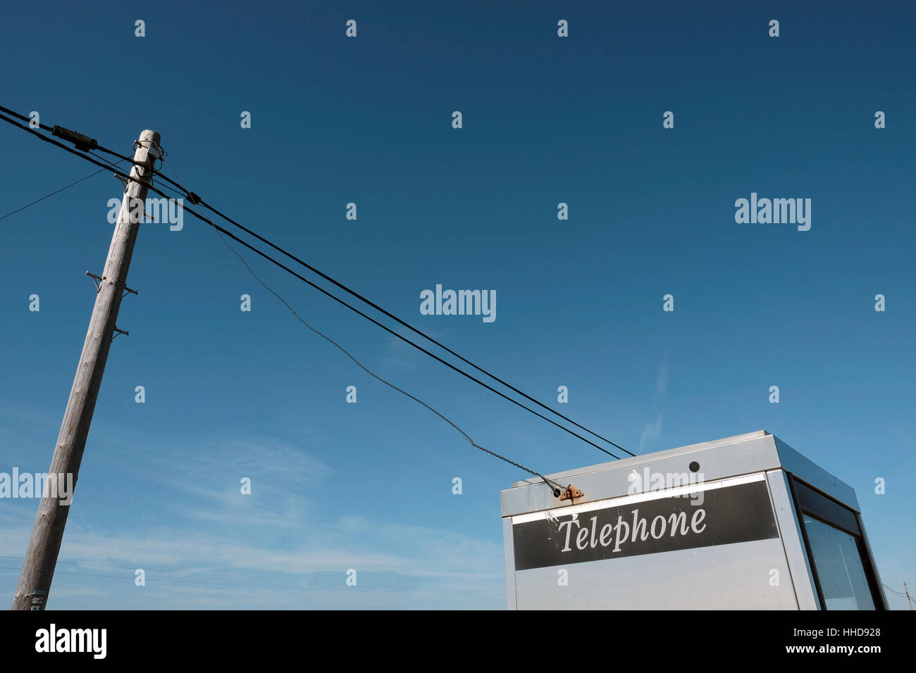 Telephone box and telegraph pole connection Stock Photo - Alamy