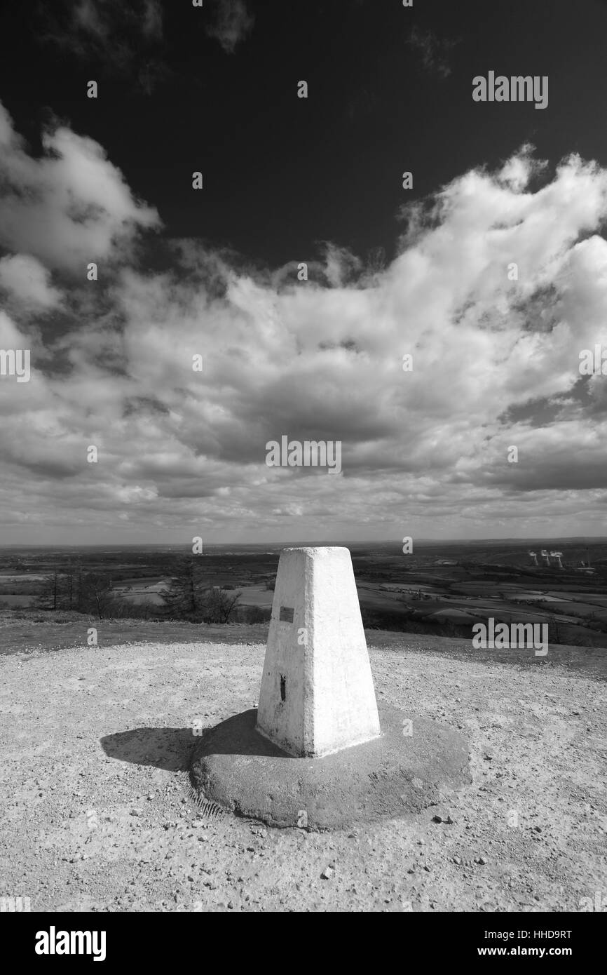 White Ordinance Survey Trig point at the summit of Wrekin Hill ancient ...