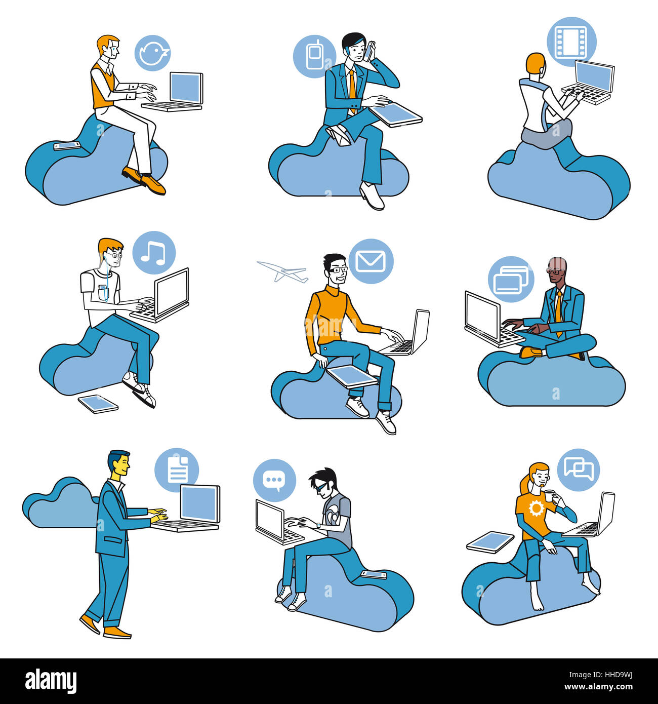 communication, technology, set, icons, computers, computer, blue ...