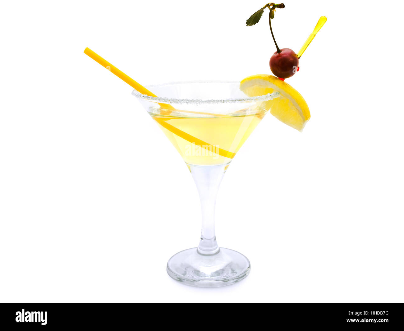 cocktail with lemon and cherry against white background Stock Photo - Alamy