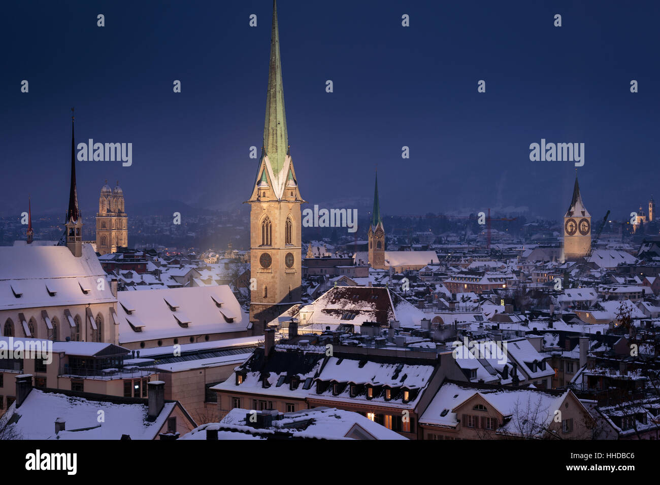 Skyline of Zurich at night, Switzerland Stock Photo - Alamy