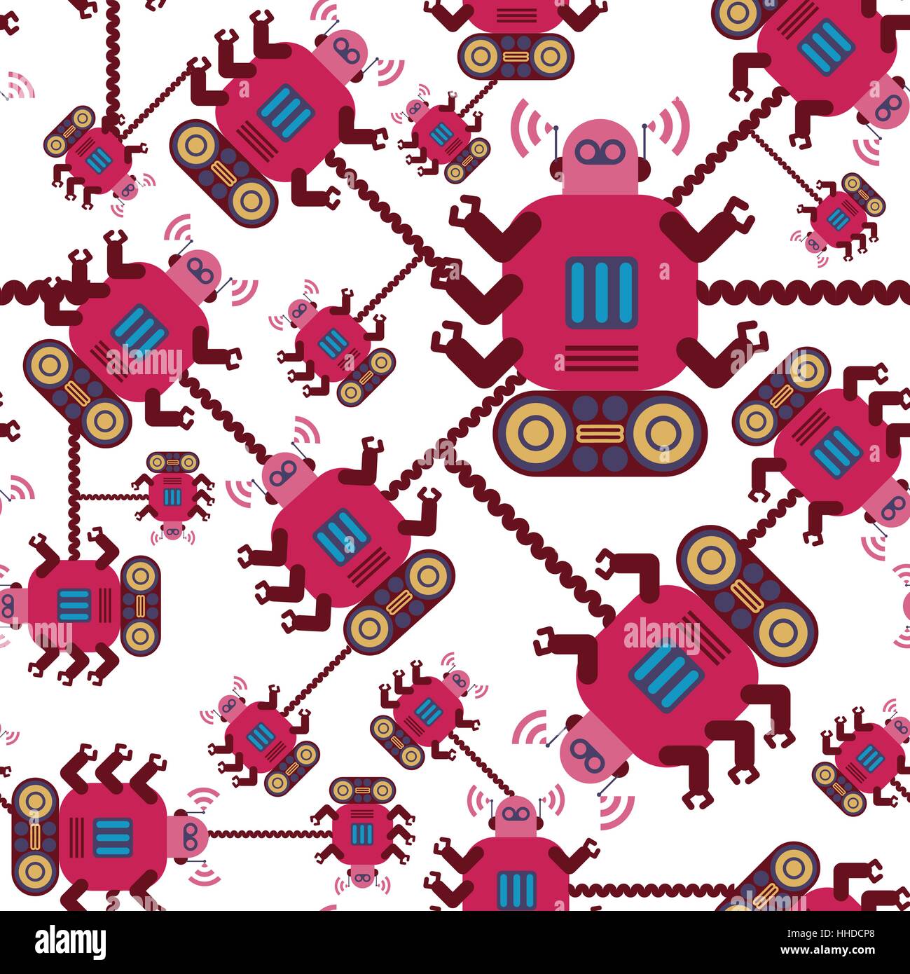 Robots color seamless pattern on white background Stock Vector Image ...