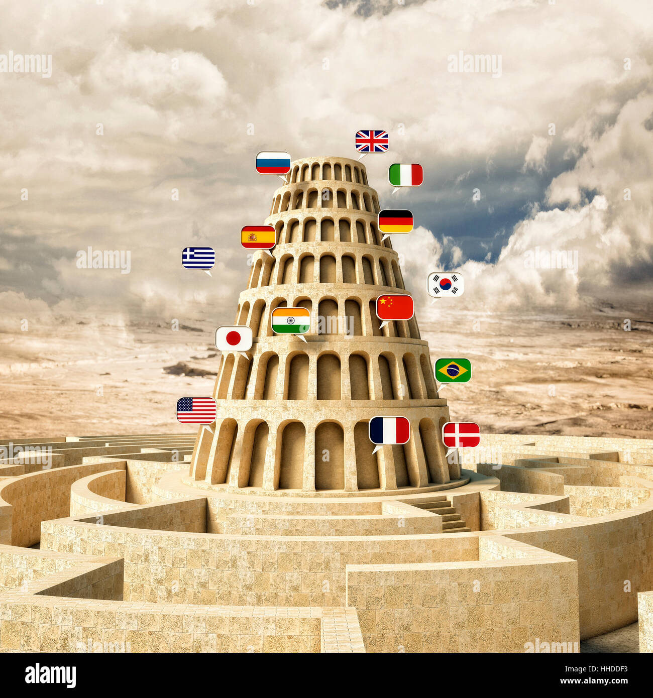 babel tower concept 3d rendering Stock Photo - Alamy