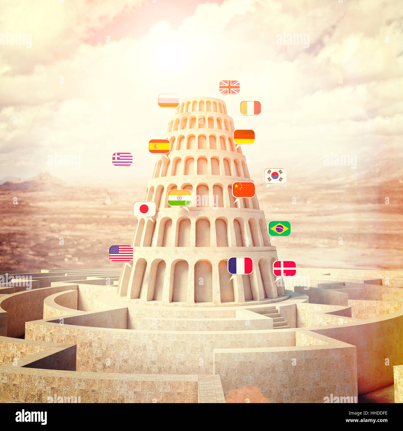 babel tower concept 3d rendering Stock Photo - Alamy