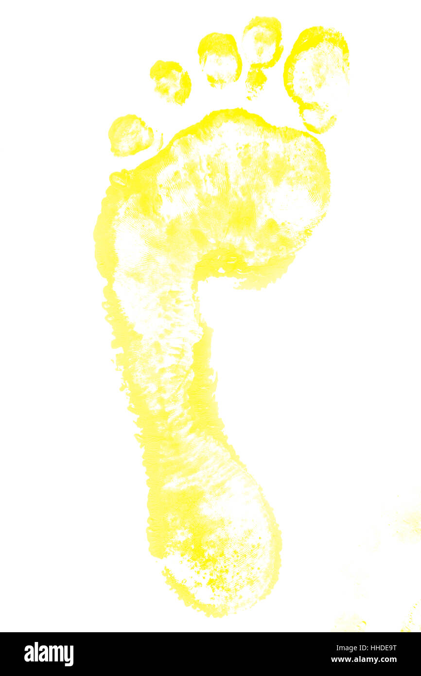 One yellow footprint against a white background Stock Photo - Alamy