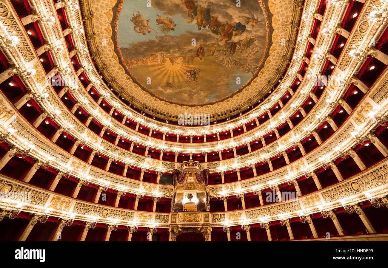 Interiors and details of Teatro di San Carlo, Naples opera house, Italy ...