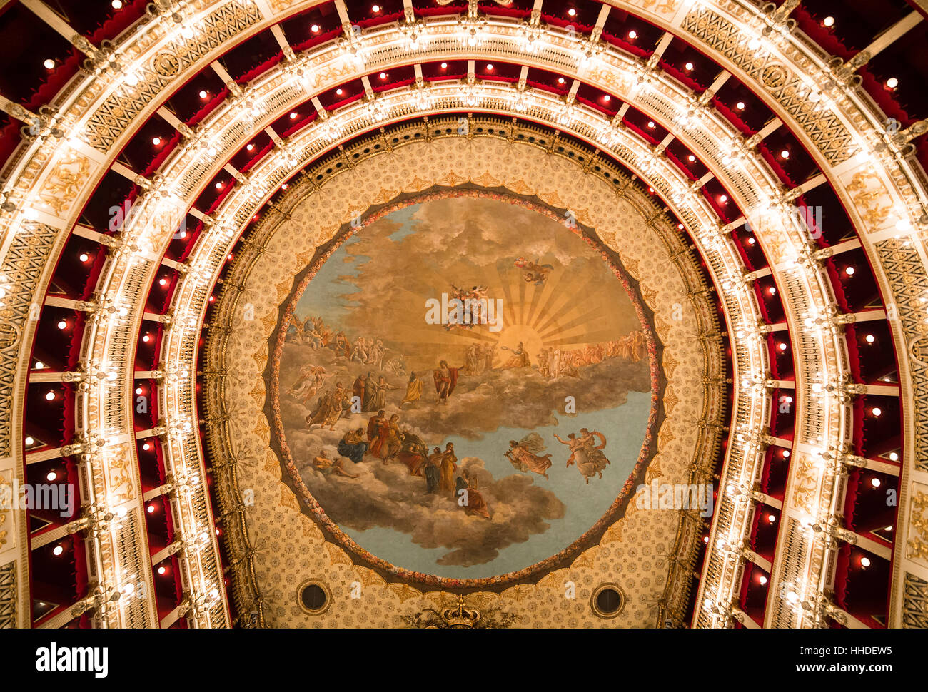 Interiors and details of Teatro di San Carlo, Naples opera house, Italy ...