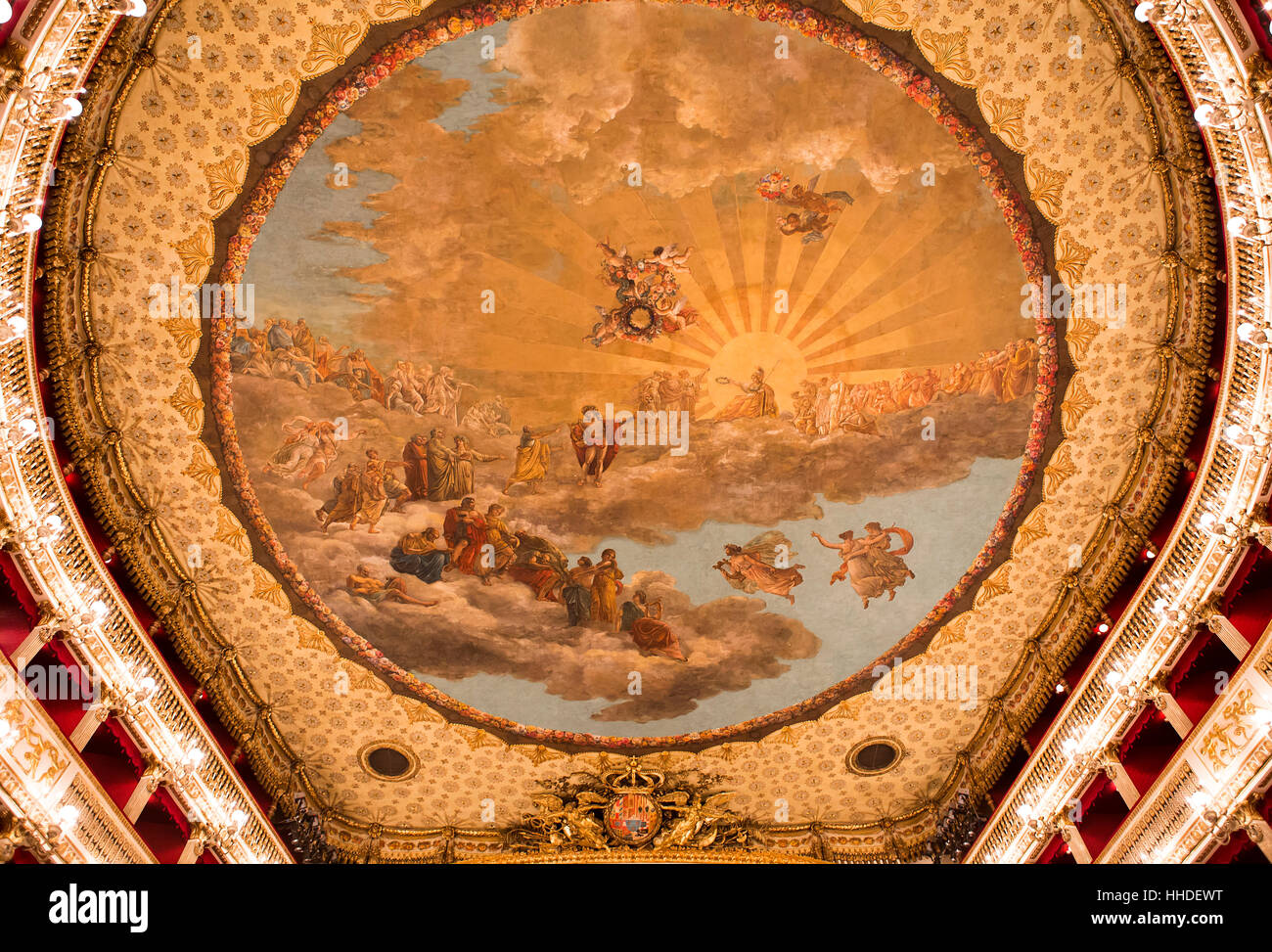 Interiors and details of Teatro di San Carlo, Naples opera house, Italy ...