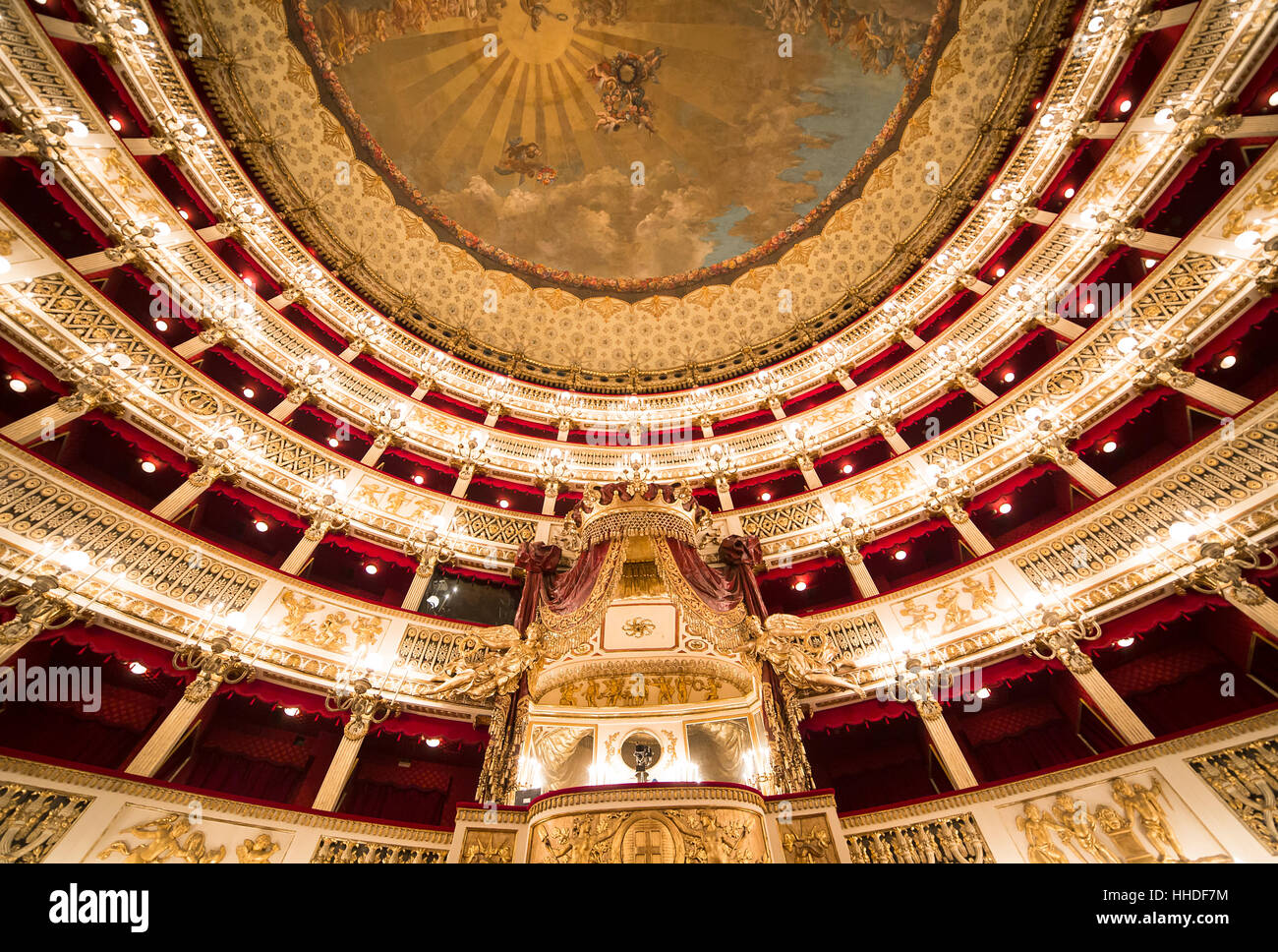 Interiors and details of Teatro di San Carlo, Naples opera house, Italy ...