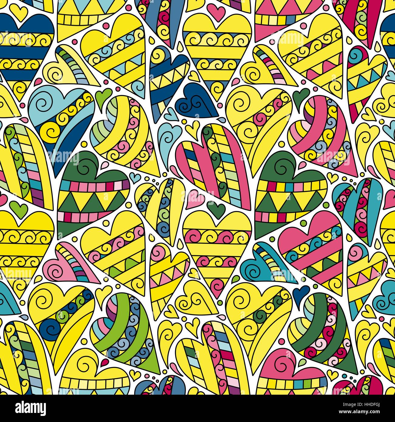 Vector Doodle Hearts Seamless Pattern Background with many red hand ...
