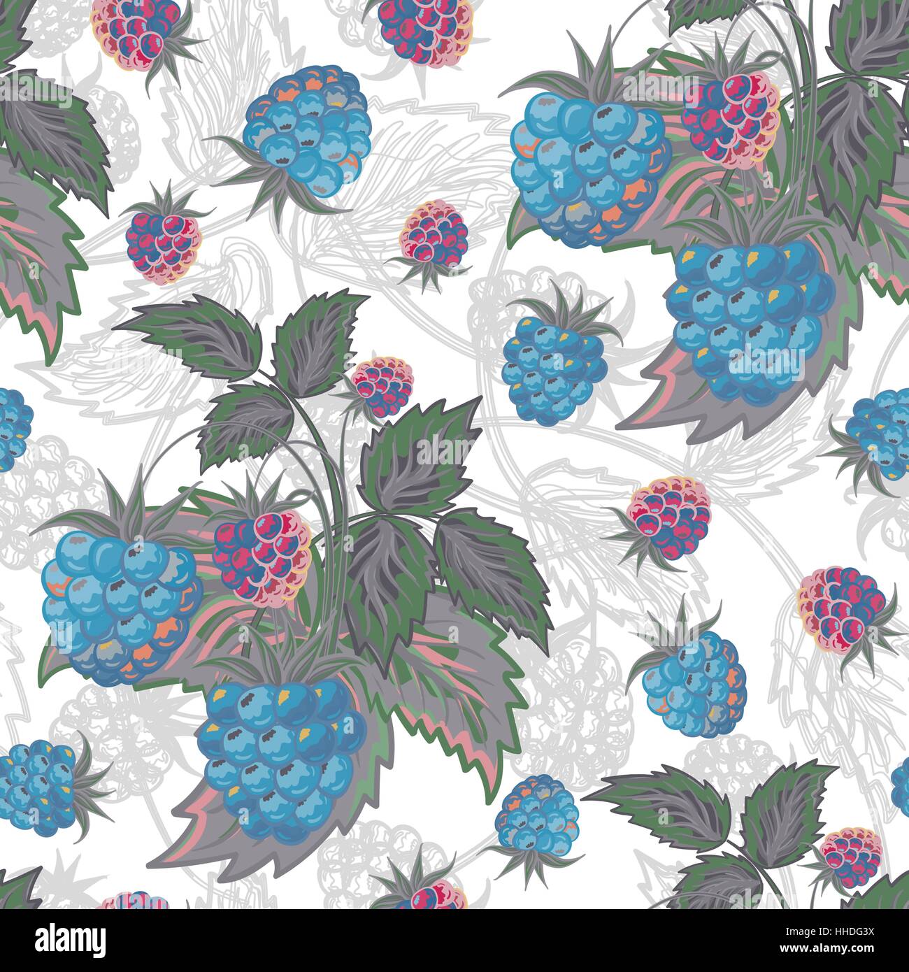 vector illustration. Colorful blue pink seamless pattern of raspberries ...