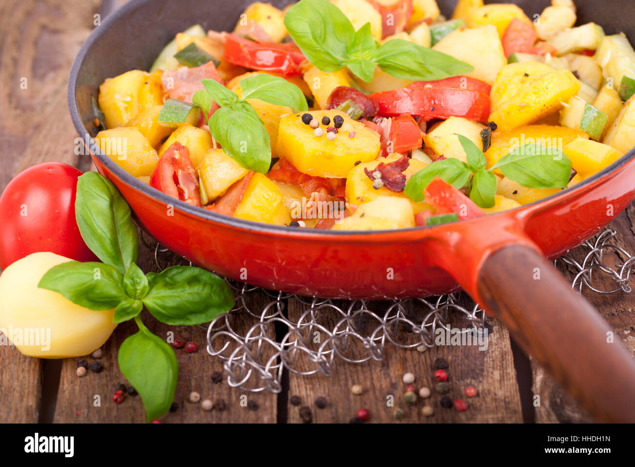 rustical, rustic, vegetarian, roasted potatoes, country house style ...