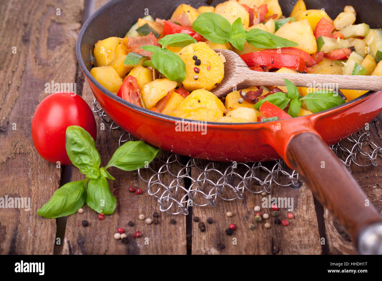 rustical, rustic, vegetarian, roasted potatoes, country house style ...