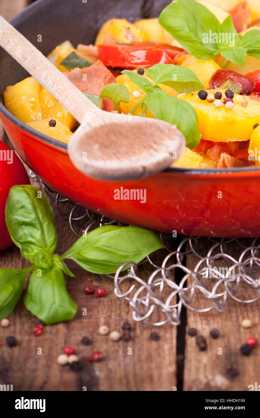 rustical, rustic, vegetarian, roasted potatoes, country house style ...