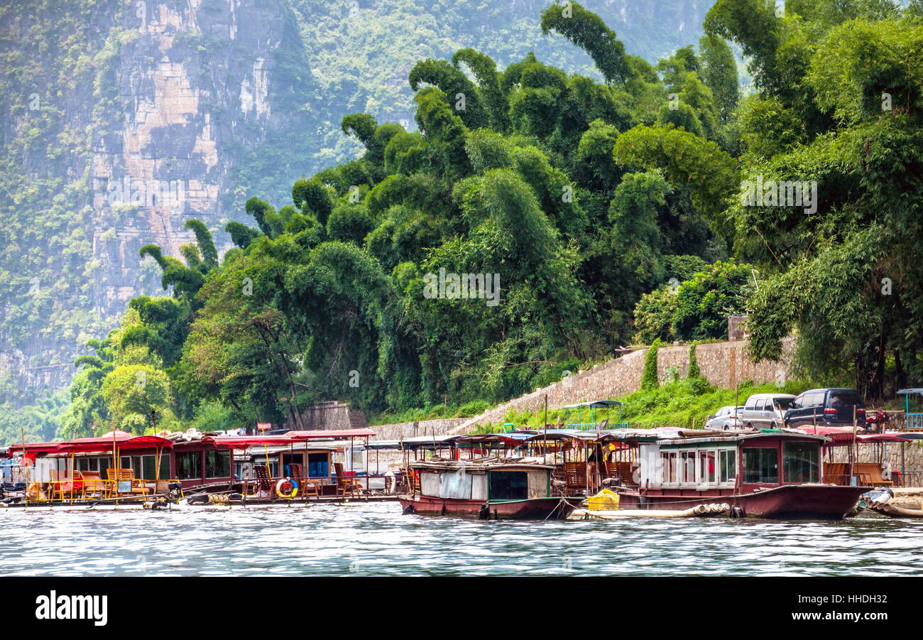 bamboo, china, chinese, boat, raft, river, water, rowing boat, sailing ...