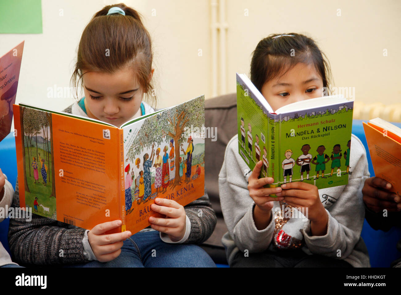 Pupils at a primary school read books about the live in Africa Stock ...