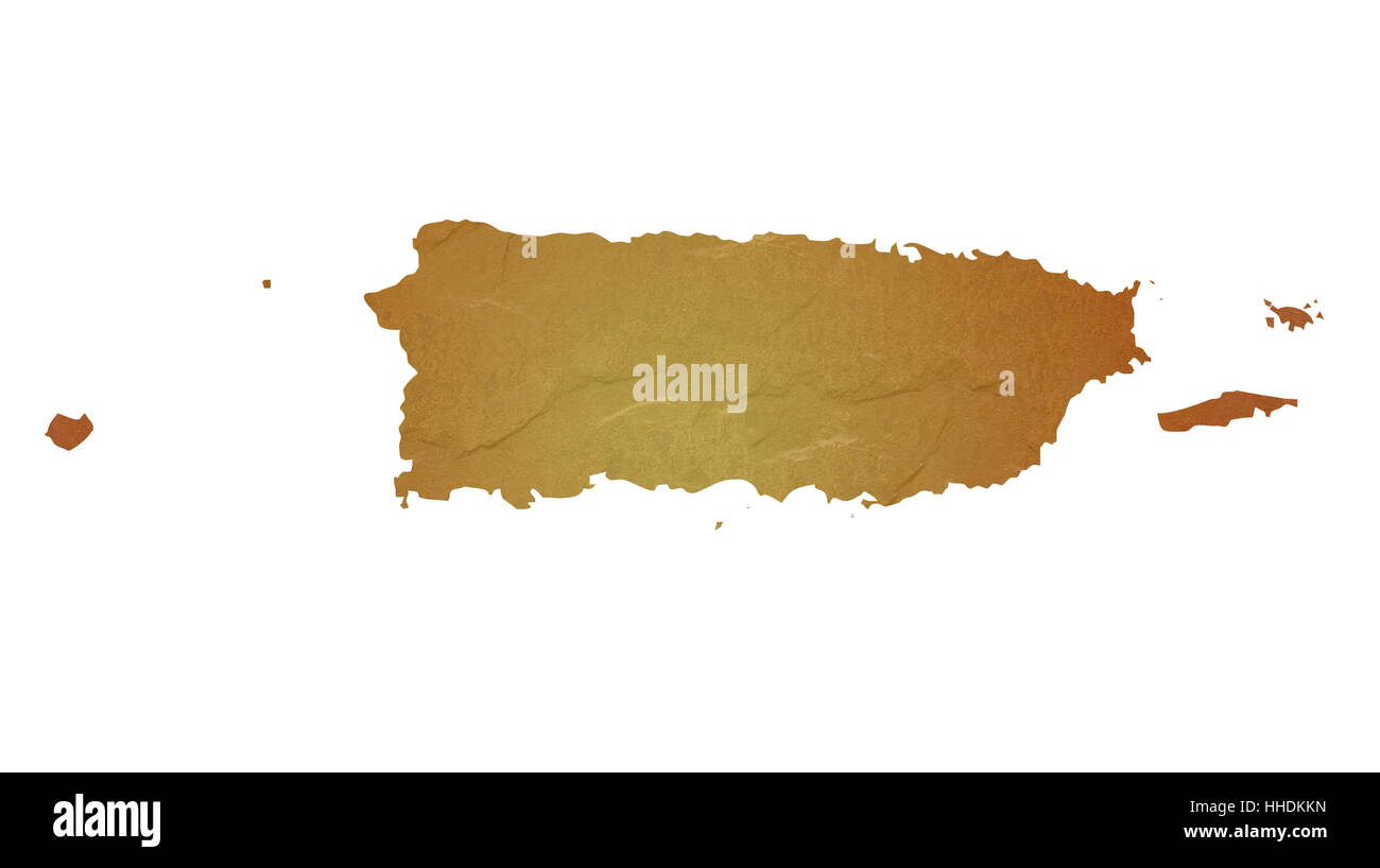 Textured map of Puerto Rico map with brown rock or stone texture ...
