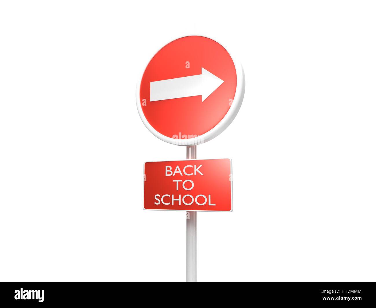 3d illustration of a red sign indicating the start of school on white ...