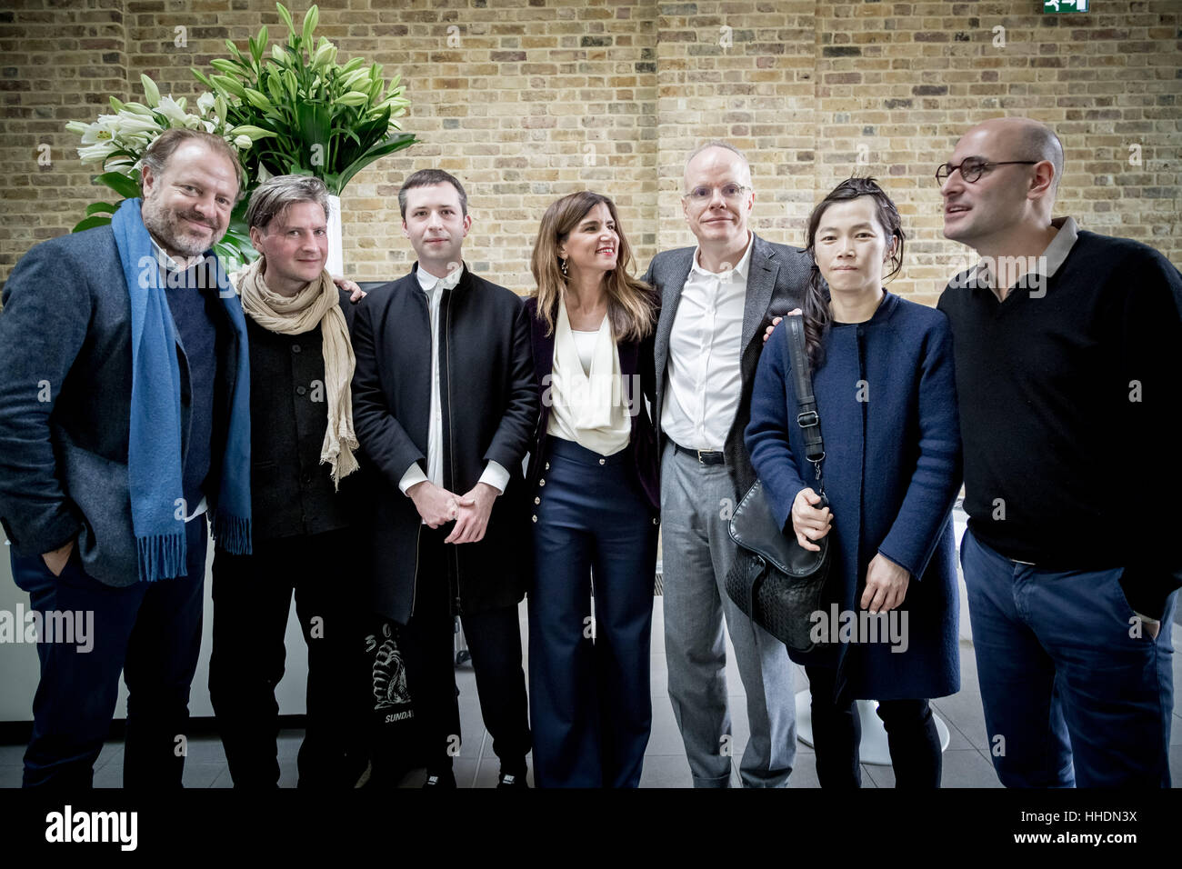 Yonca Dervisoglu Brunini (C), Hans-Ulrich Obrist (3rd R) and Dominik ...