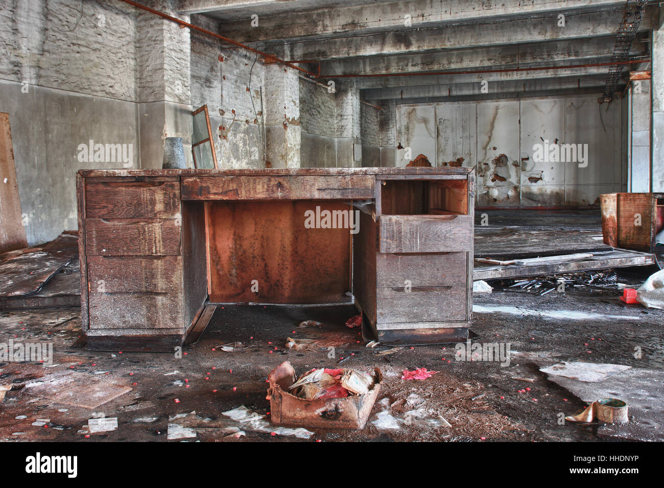Photo from demolition textile factory,broken table Stock Photo - Alamy