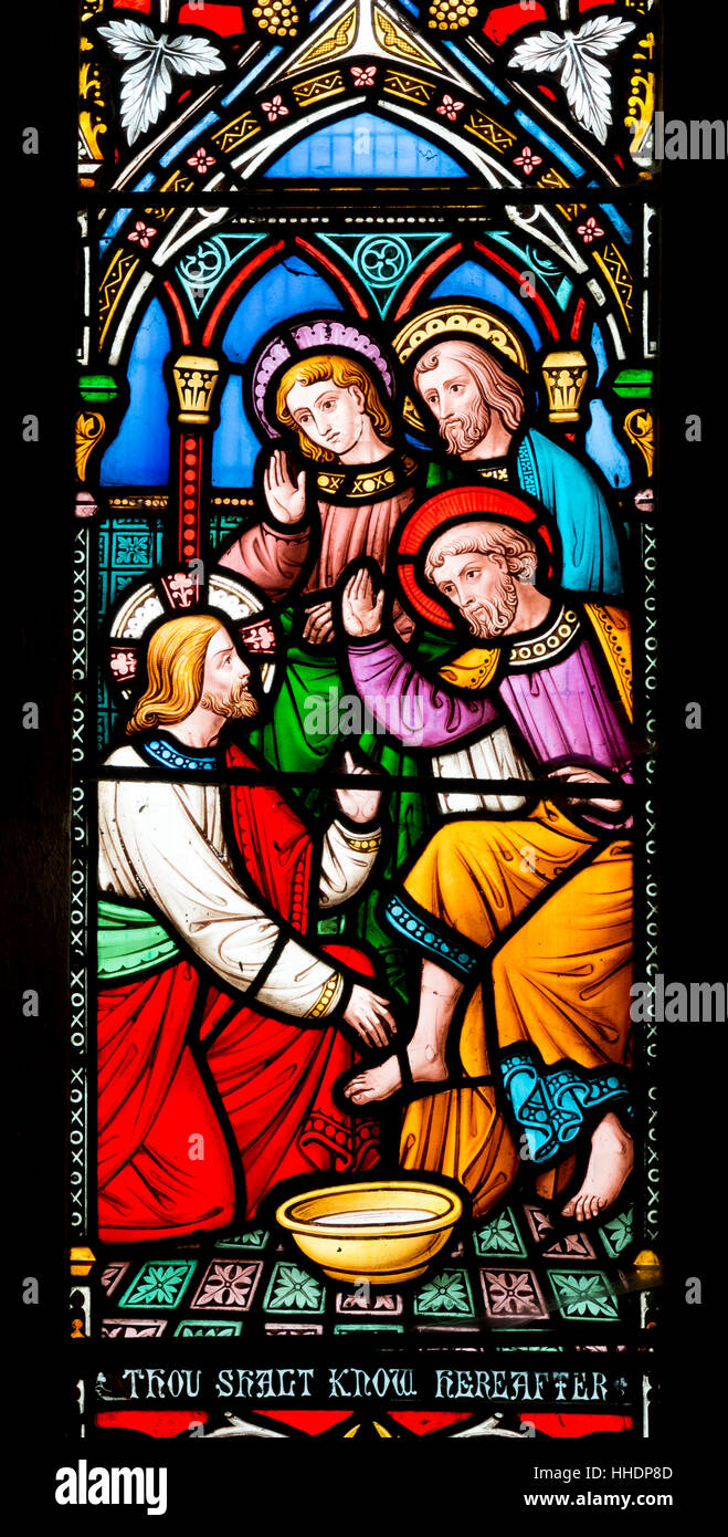 Christ washing disciples feet stained glass, St. Laurence`s Church ...