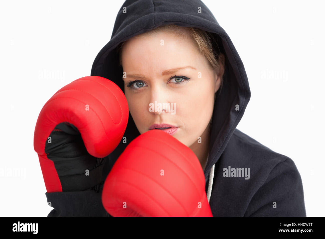 Woman boxing against white background Stock Photo - Alamy