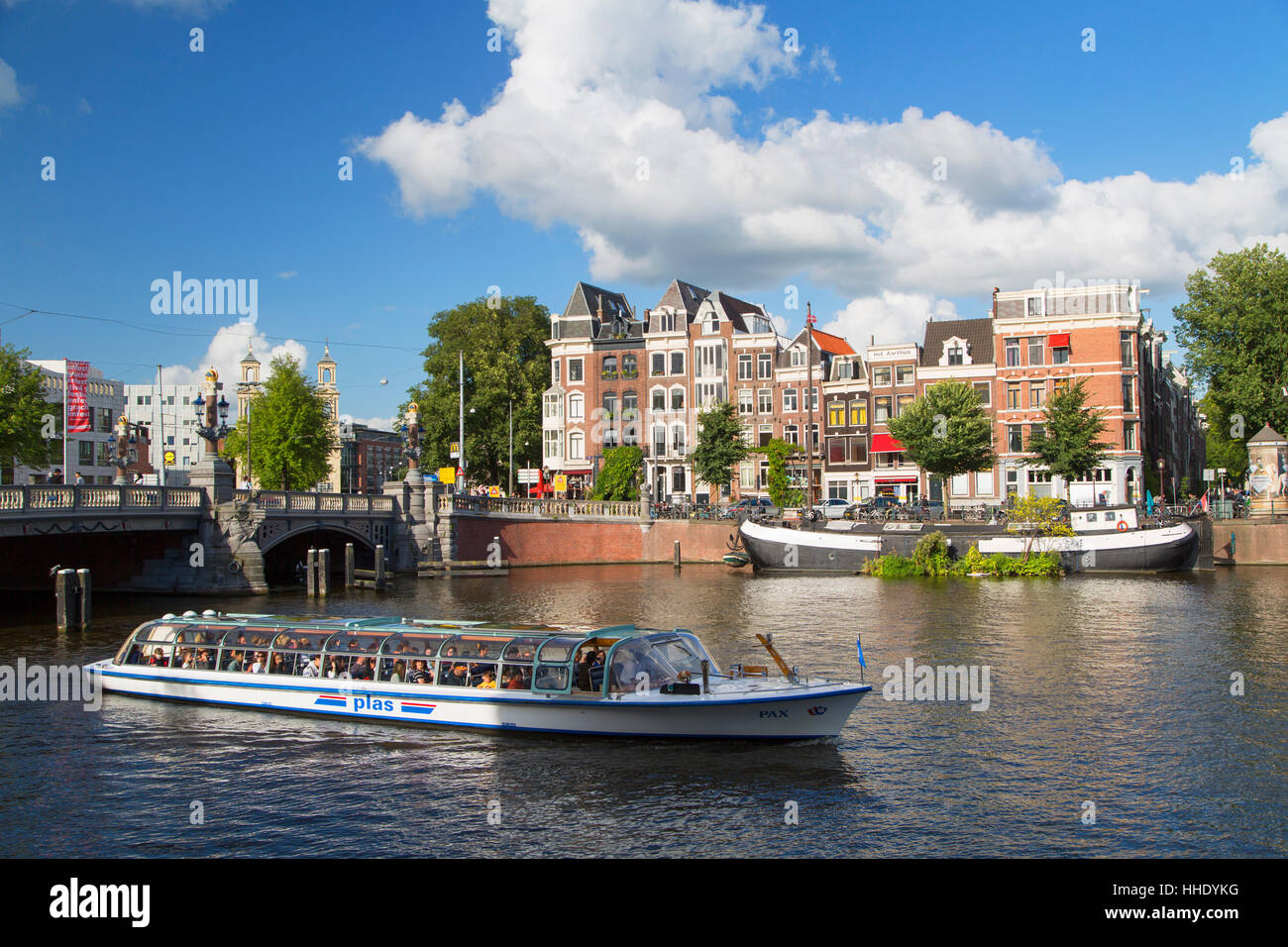 Tourist cruise boat on Amstel River, Amsterdam, Netherlands Stock Photo ...