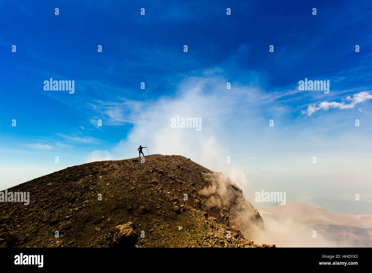 Cresting the peak of Pacaya Volcano in Guatemala City, Guatemala Stock ...