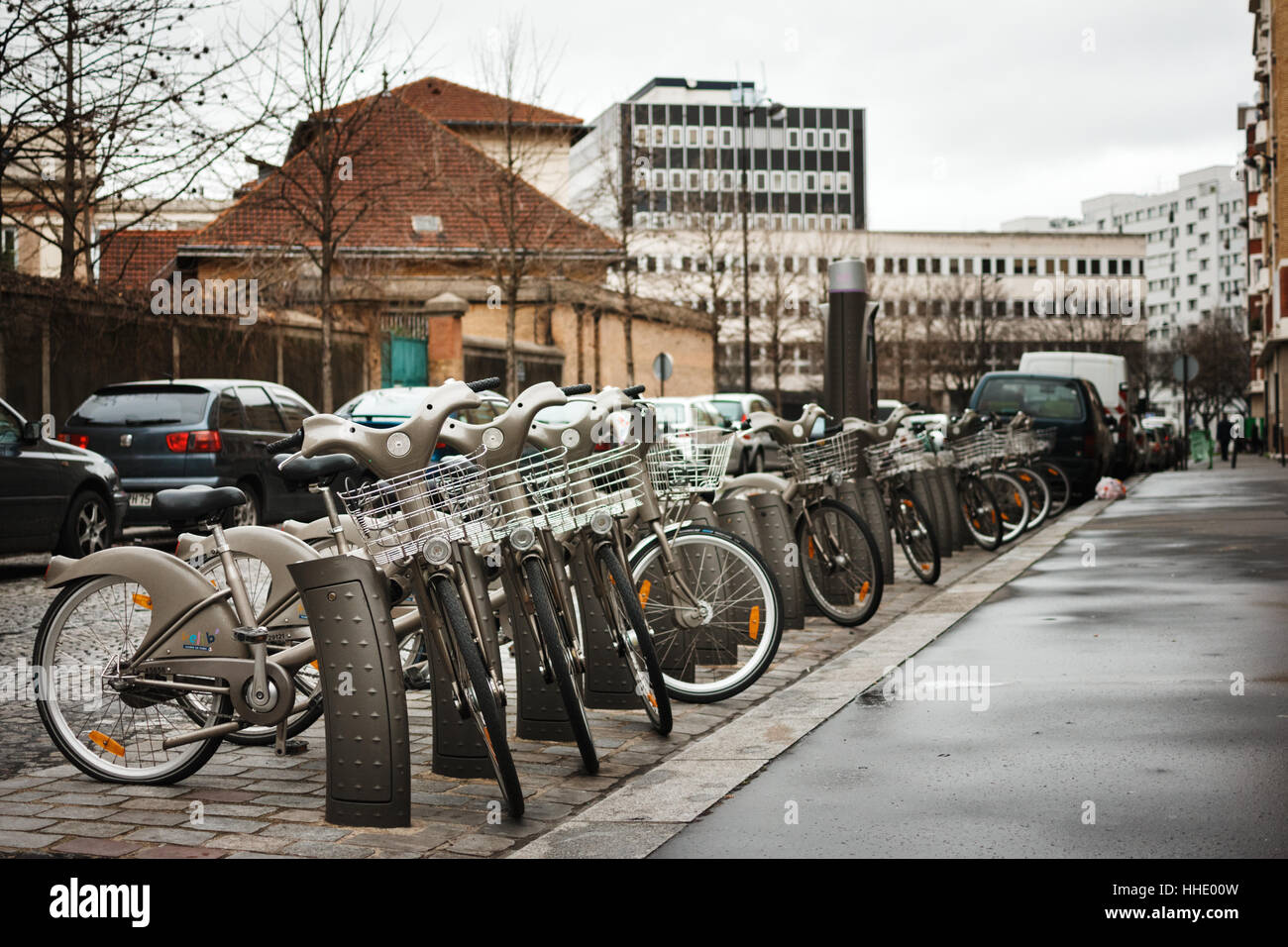 Velib station in Paris, France. Rental bicycle Stock Photo - Alamy