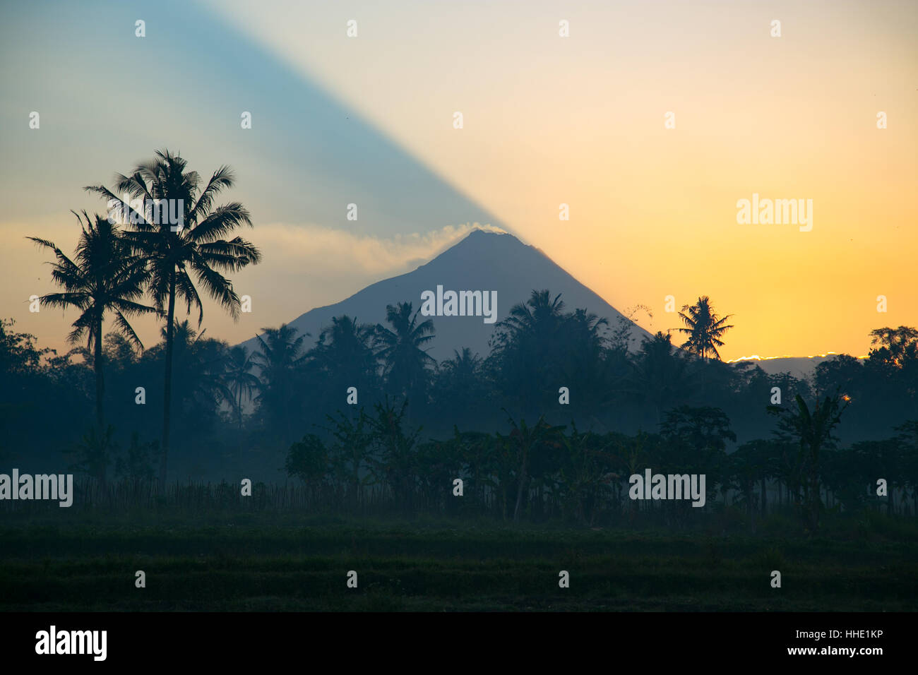 Sun Rising Over Mount Merapi Volcano Central Java Indonesia Stock Photo ...