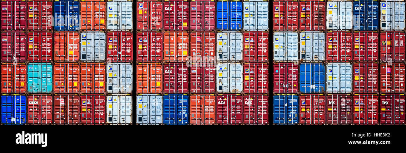 The stacked freight containers on the deck of a container ship Stock ...