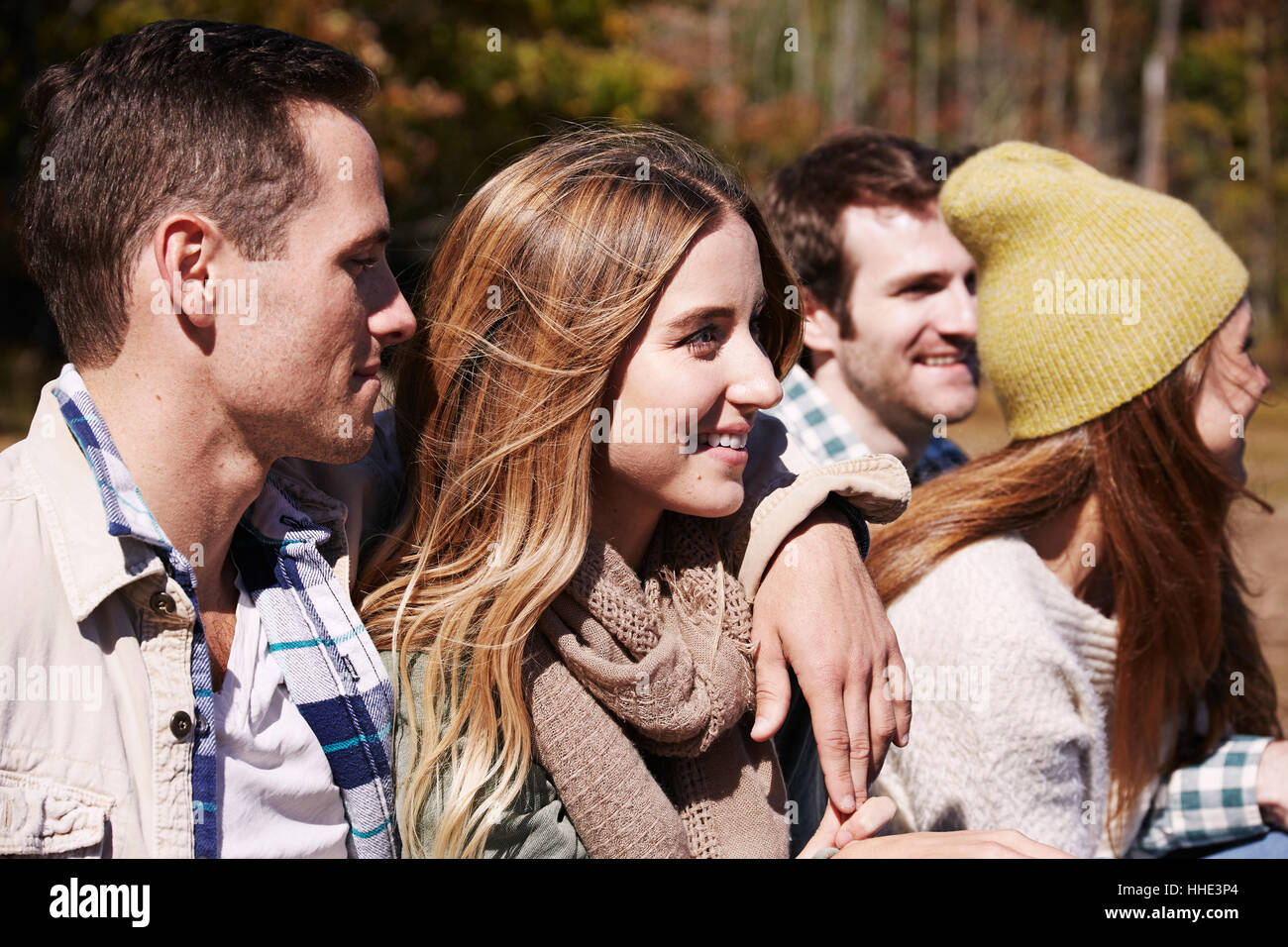 Four friends on a day out in the countryside Stock Photo - Alamy