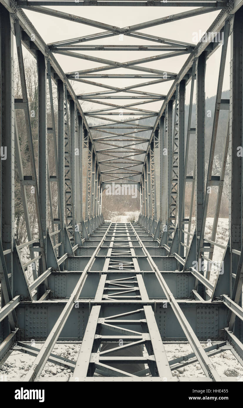 Abstract composition of an old bridge, details of construction elements ...