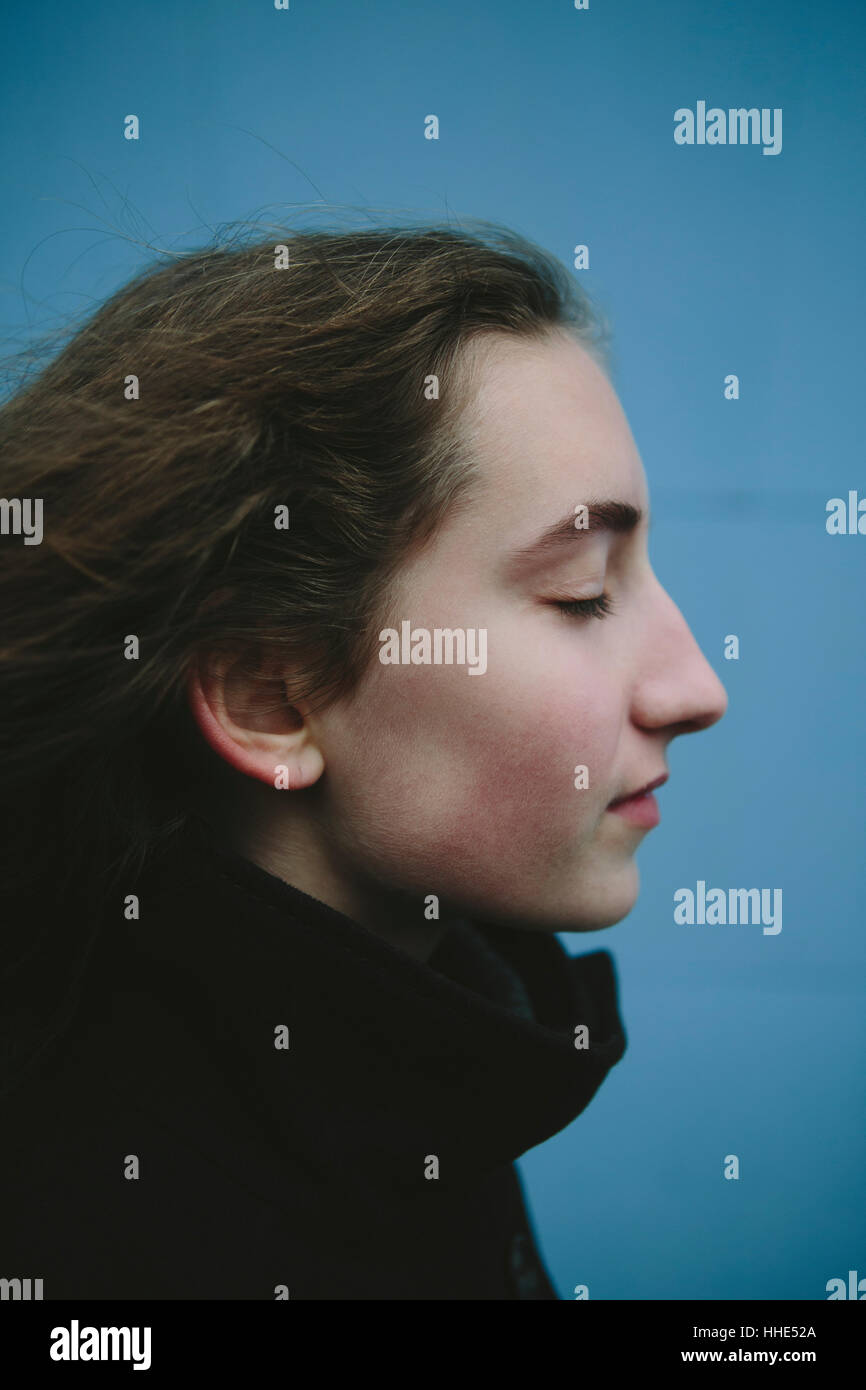 Portrait of thirteen year old teenage girl, eyes closed Stock Photo - Alamy