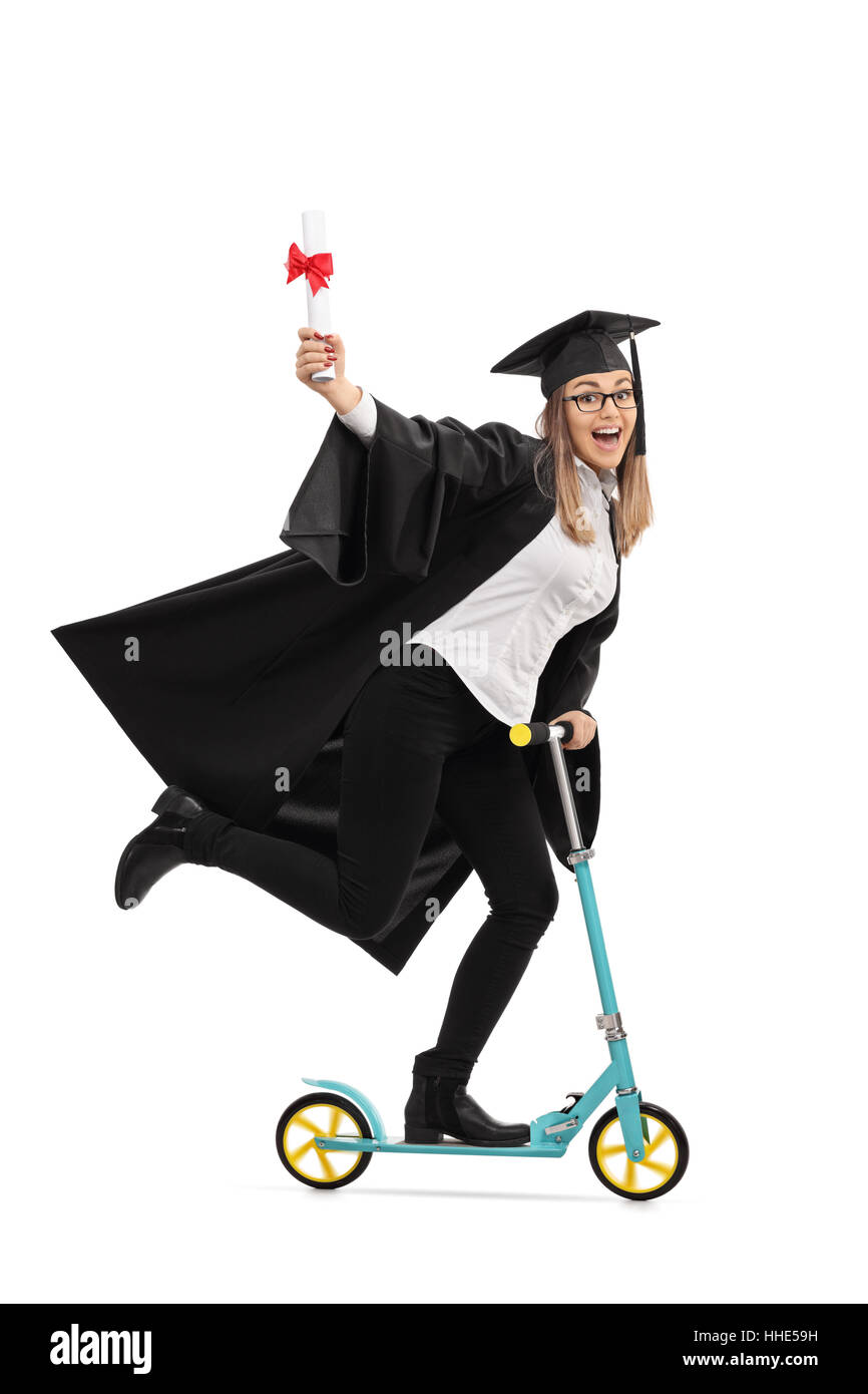 Full length portrait of an overjoyed graduate student holding a diploma ...