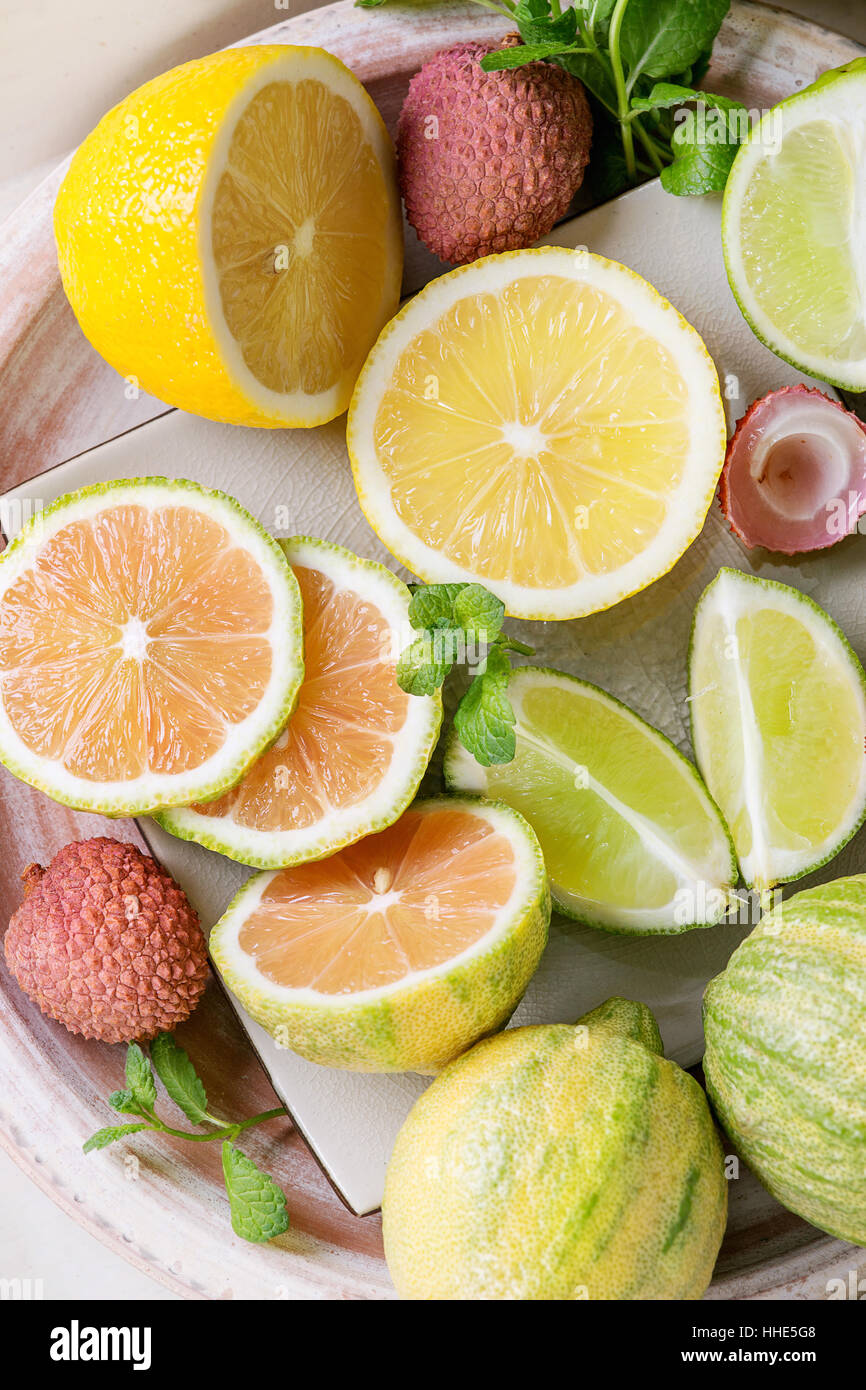 Variety of citrus fruits with tiger lemon Stock Photo - Alamy