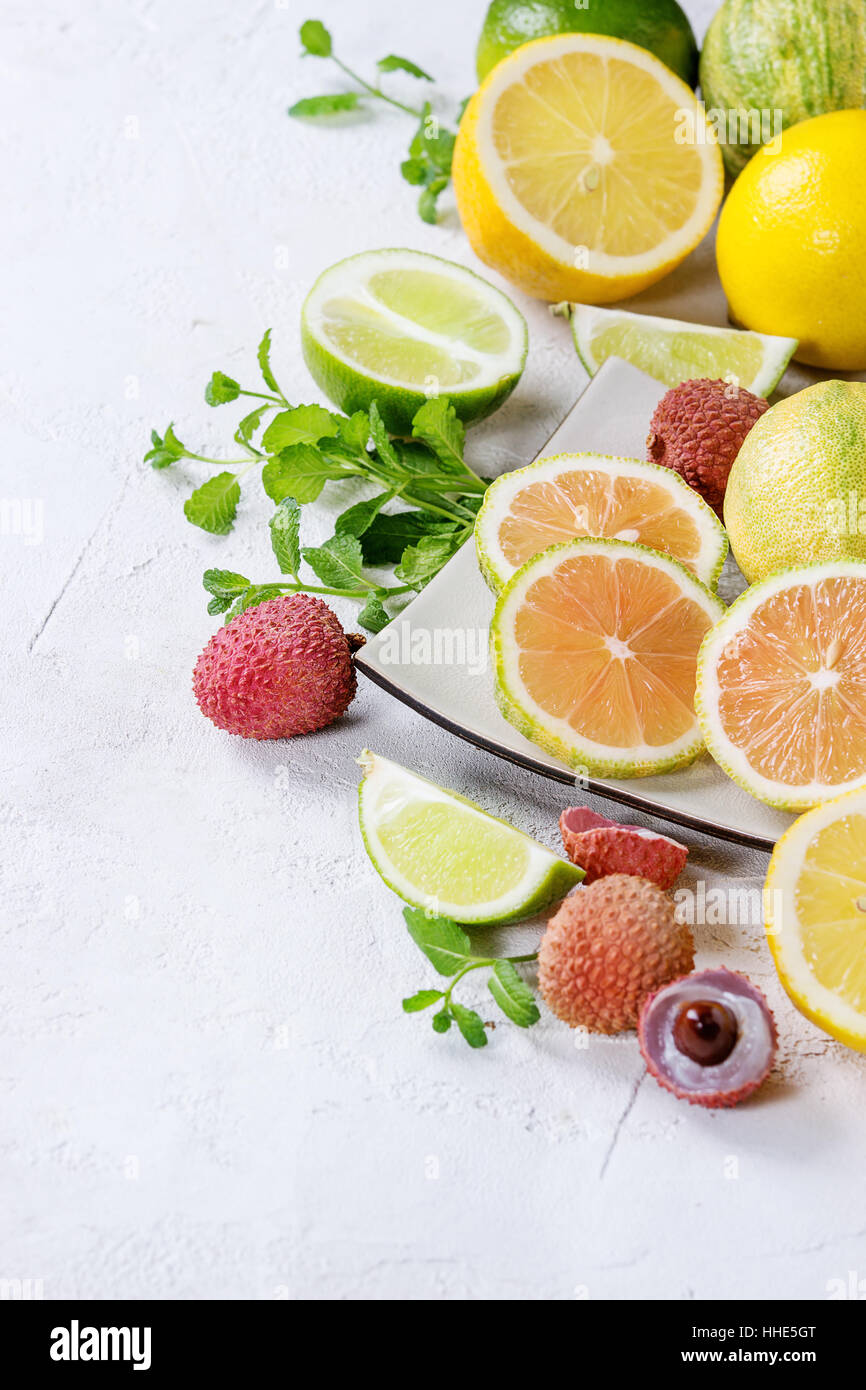Variety of citrus fruits with tiger lemon Stock Photo - Alamy