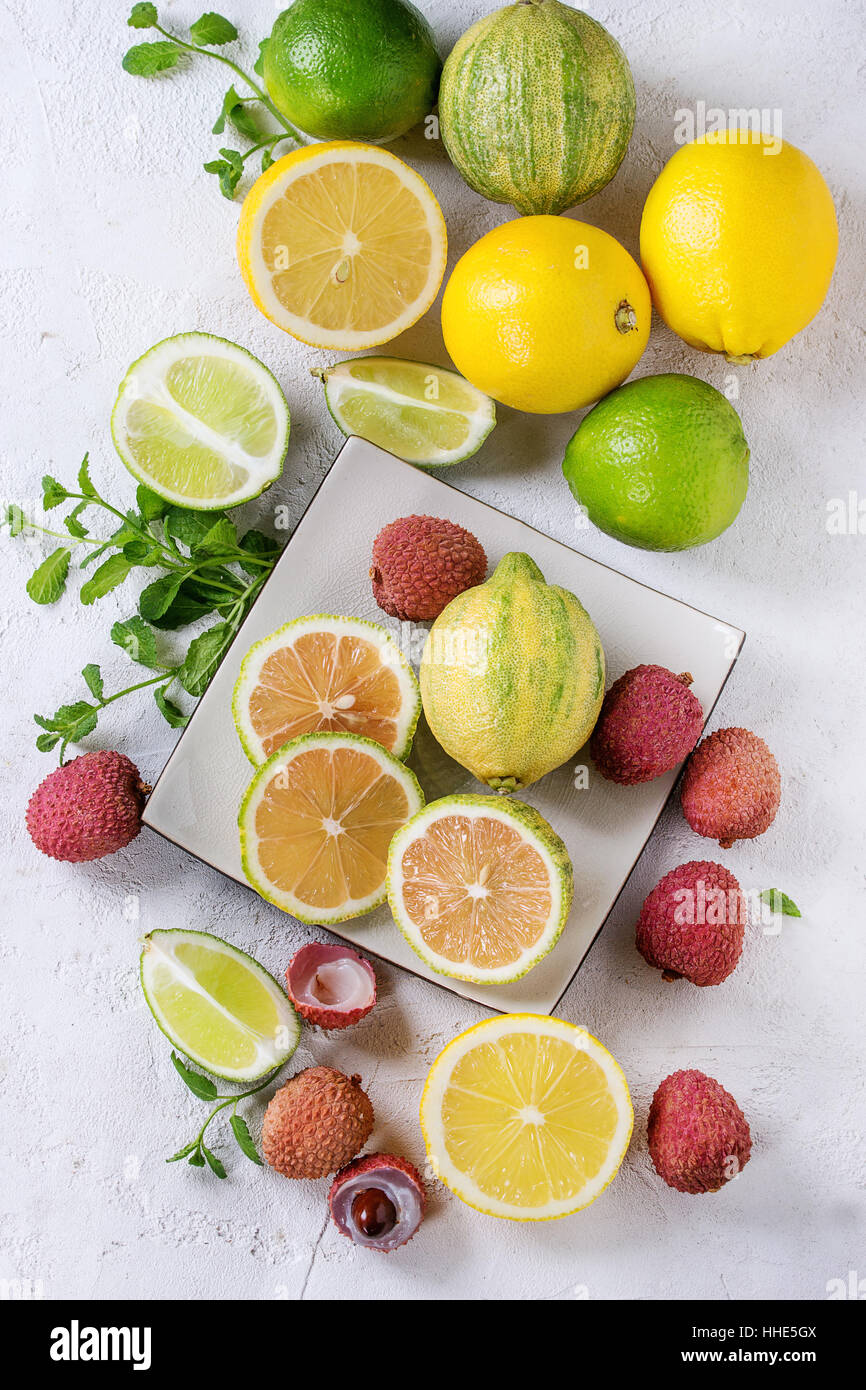 Variety of citrus fruits with tiger lemon Stock Photo - Alamy