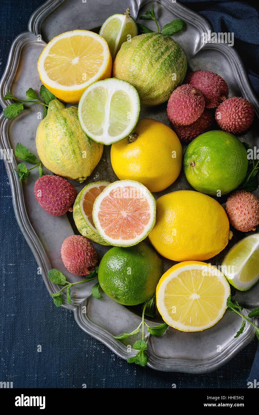 Variety of citrus fruits with tiger lemon Stock Photo - Alamy