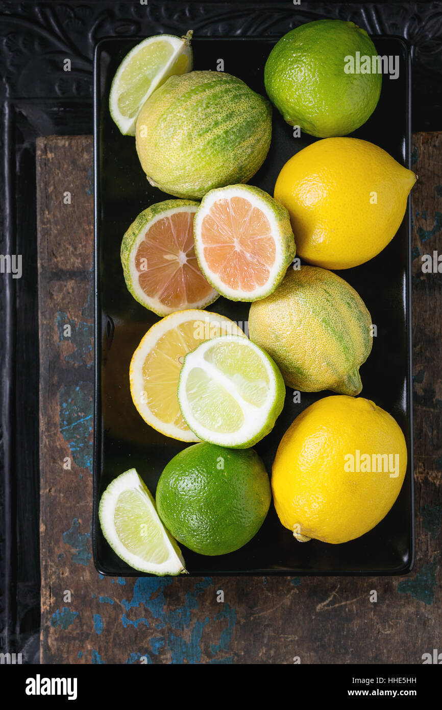 Variety of citrus fruits with tiger lemon Stock Photo - Alamy