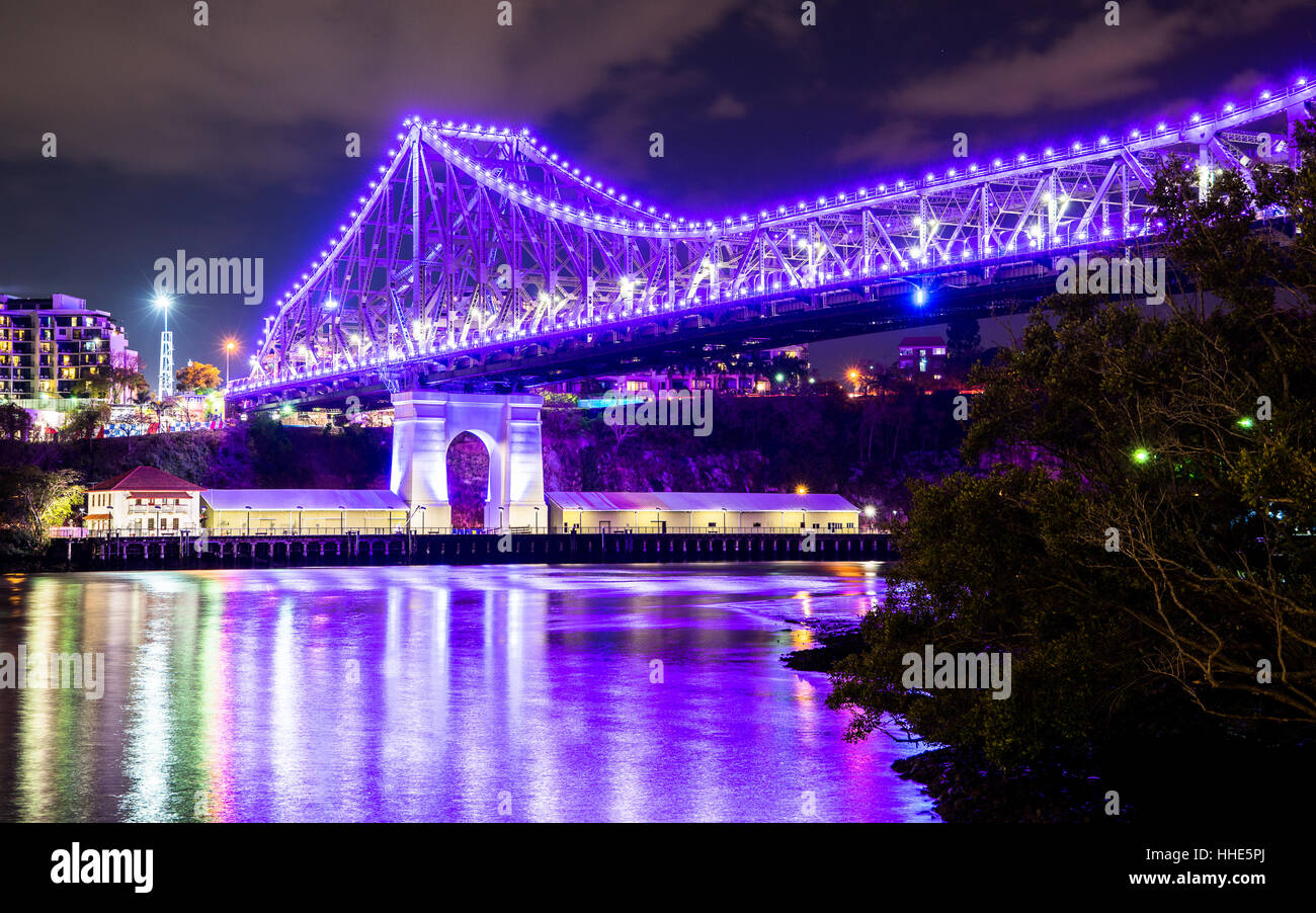 Brisbane, Story Bridge lighten up in purple Stock Photo - Alamy