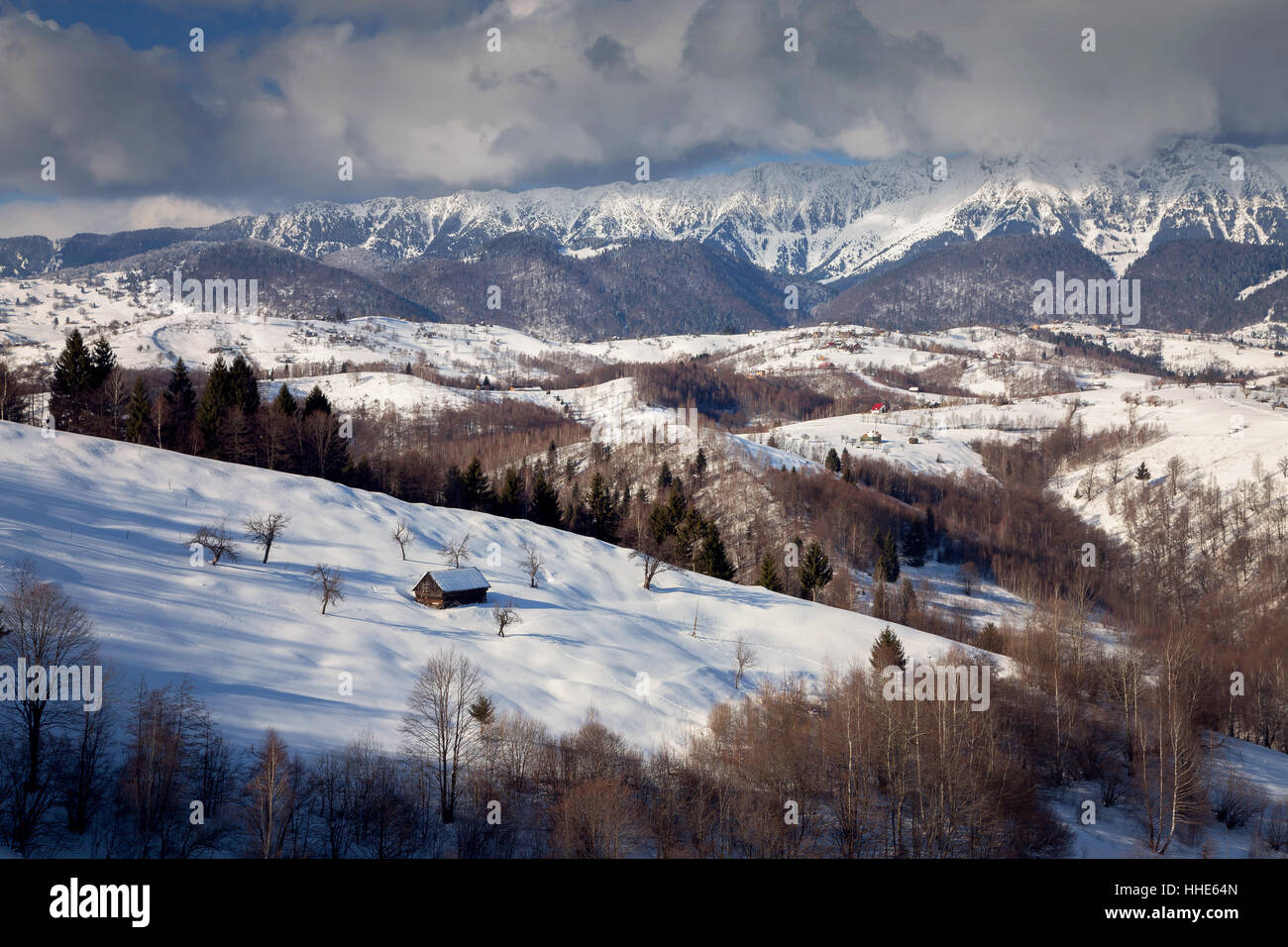 Winter mountains landscape in the transylvanian village Stock Photo - Alamy