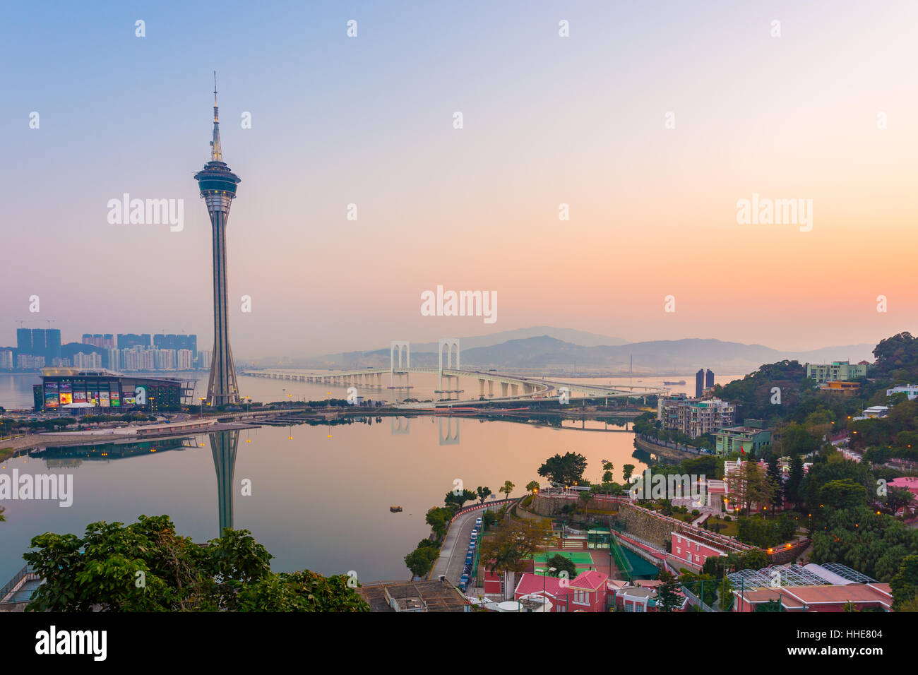 View of Macau Tower and the sunset in Macau, China Stock Photo - Alamy