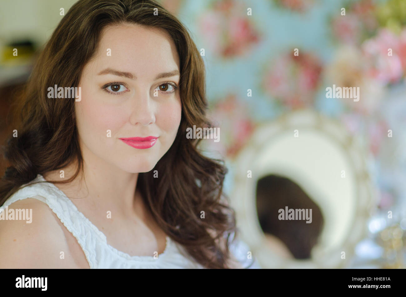 Woman at dressing table Stock Photo - Alamy
