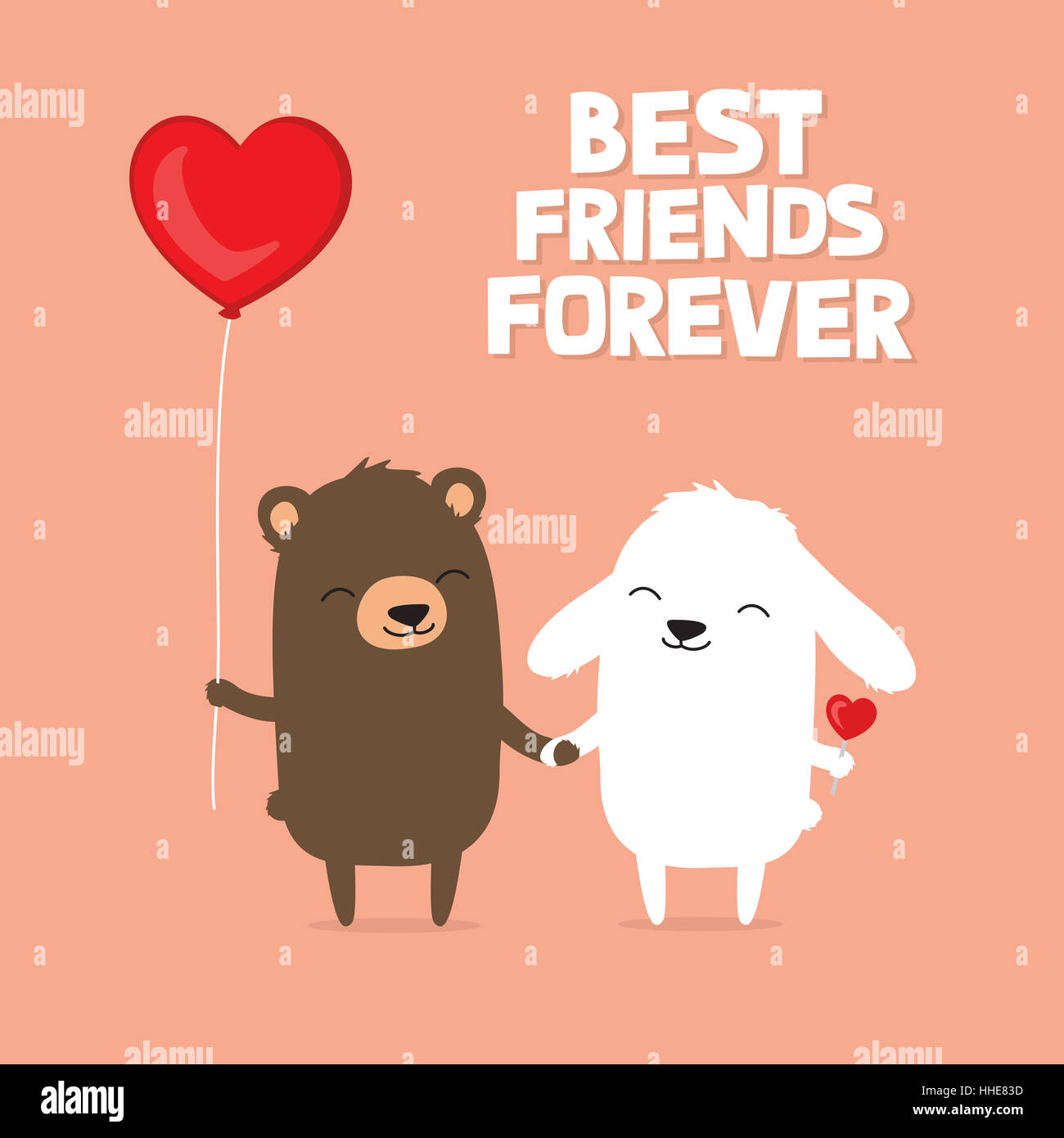 Valentine's Day card with cute cartoon bear and bunny rabbit holding ...