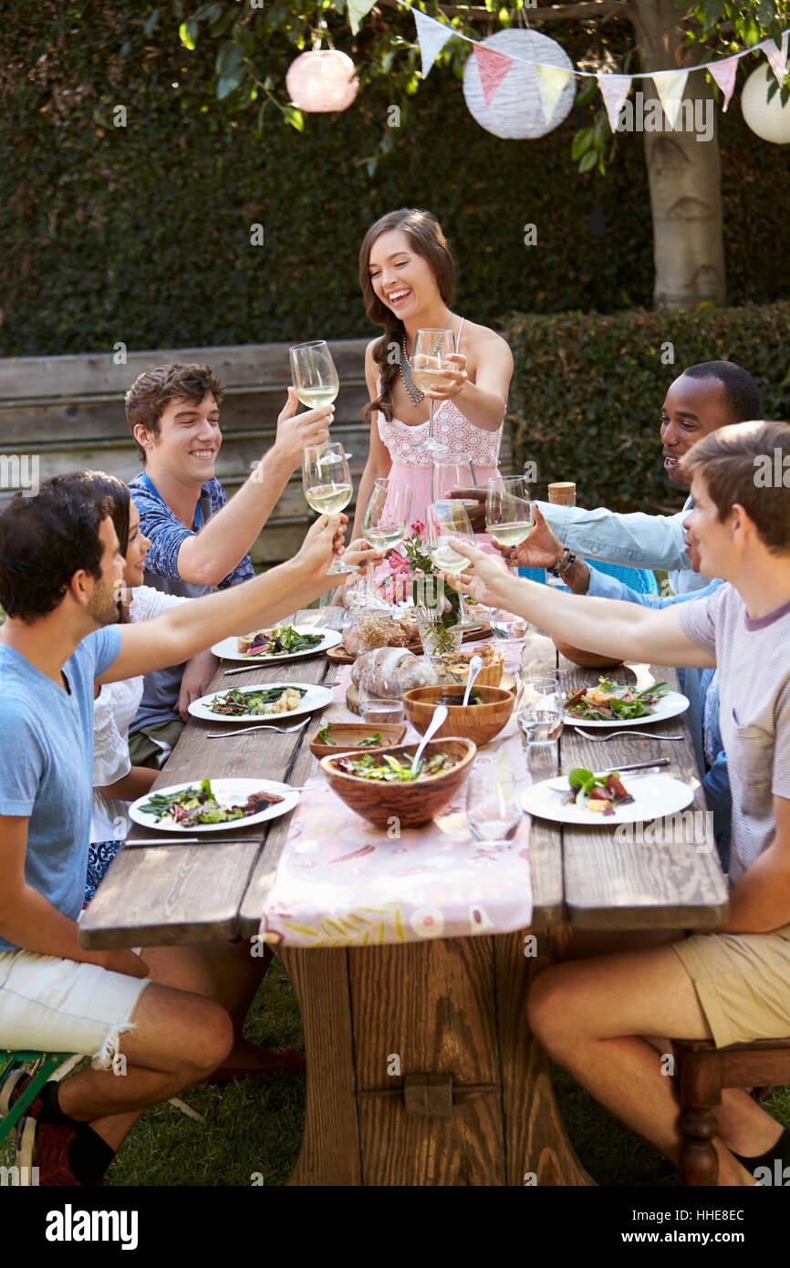 Friends Making A Toast At Outdoor Backyard Party Stock Photo - Alamy