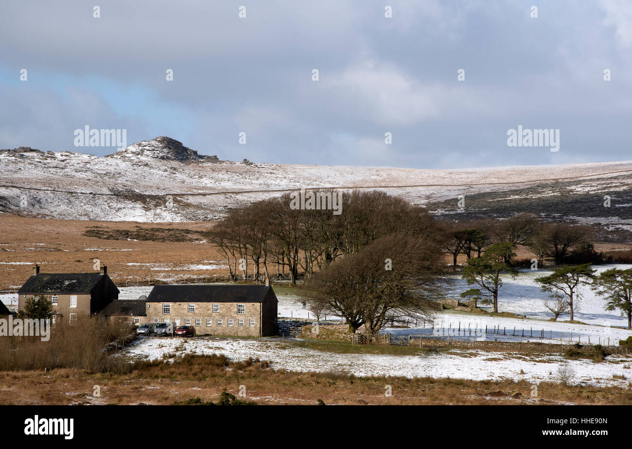 Winter landscape on Dartmoor national park close to Princetown in Devon ...