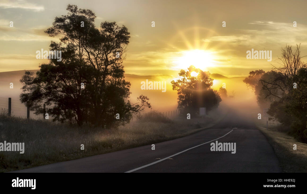 A sunrise in the myst of the morning Stock Photo - Alamy